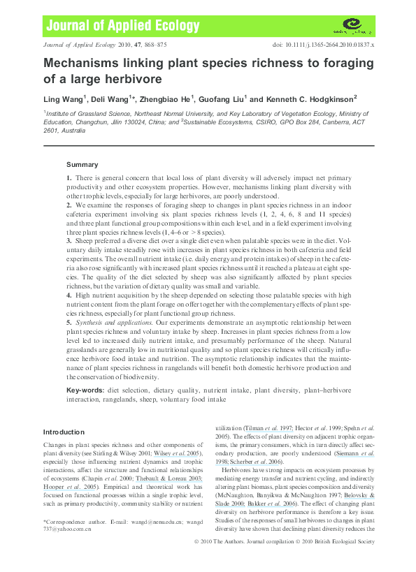 (PDF) Mechanisms linking plant species richness to foraging of a large ...