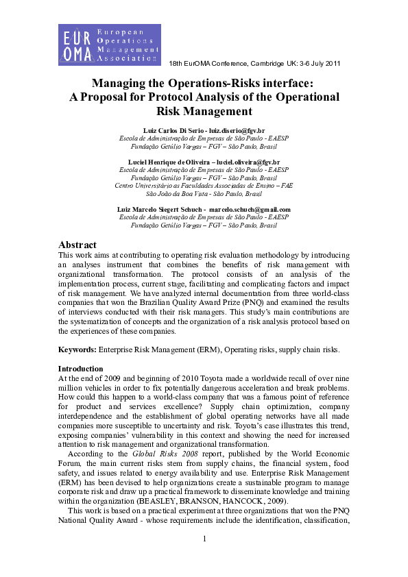 (DOC) Managing the Operations-Risks interface: A Proposal for Protocol ...