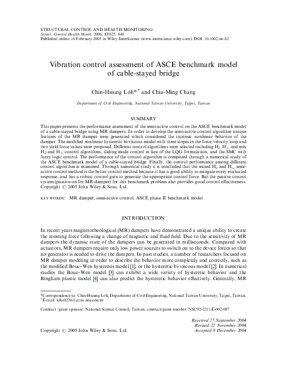 (PDF) Vibration control assessment of ASCE benchmark model of cable-stayed bridge