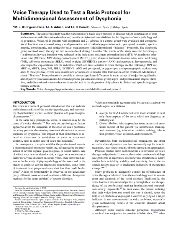 (PDF) Voice Therapy Used to Test a Basic Protocol for Multidimensional ...