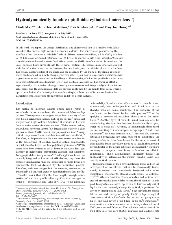 (PDF) Hydrodynamically tunable optofluidic cylindrical microlens