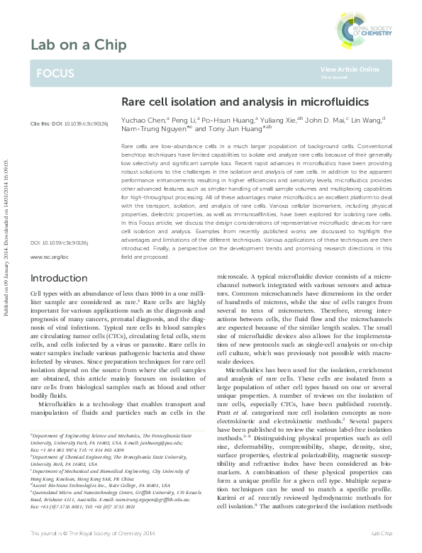 (PDF) Rare cell isolation and analysis in microfluidics