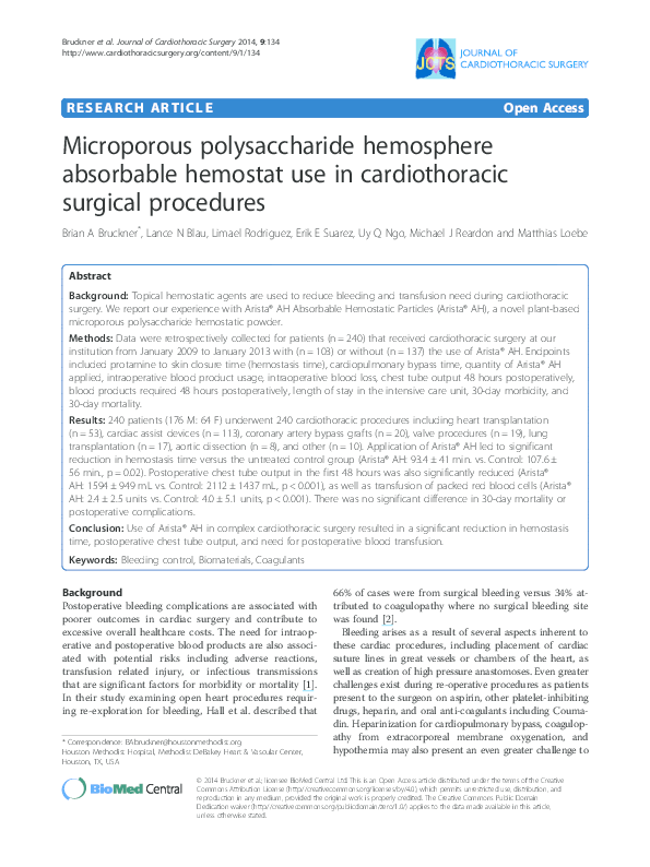 (PDF) Microporous polysaccharide hemosphere absorbable hemostat use in ...