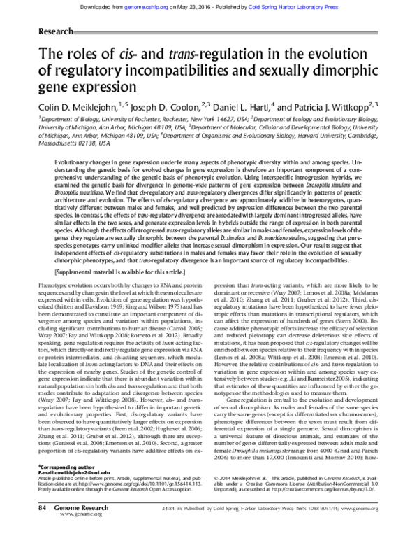 Pdf The Roles Of Cis And Trans Regulation In The Evolution Of