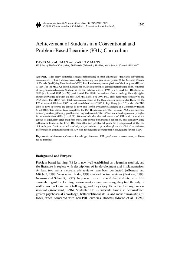 (PDF) Achievement of Students in a Conventional and Problem-Based ...