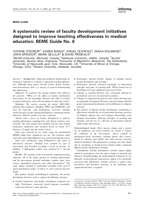 (PDF) A systematic review of faculty development initiatives designed ...