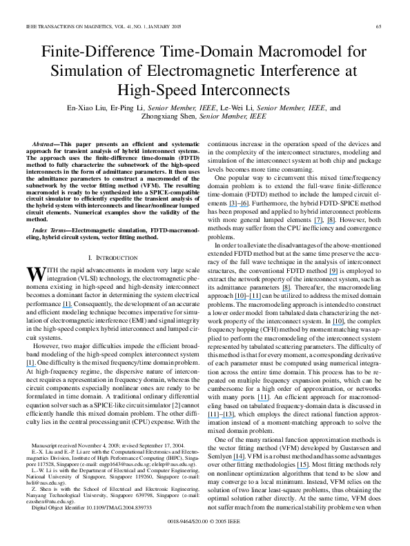 Pdf Finite Difference Time Domain Macromodel For Simulation Of Electromagnetic Interference At