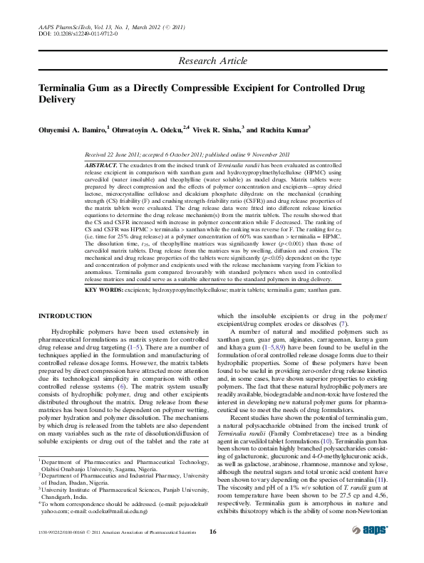 (PDF) Terminalia Gum as a Directly Compressible Excipient for ...