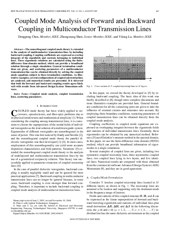 (PDF) Coupled Mode Analysis of Forward and Backward Coupling in Multiconductor Transmission Lines