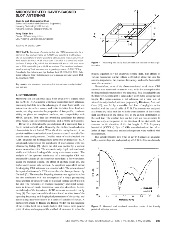 (PDF) Microstrip-fed cavity-backed slot antennas