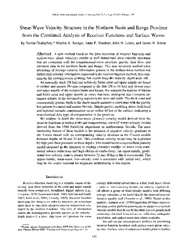 (PDF) Shear-wave velocity structure in the northern Basin and Range ...