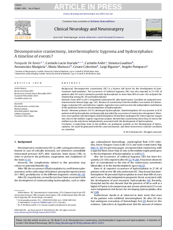 (PDF) Decompressive craniectomy, interhemispheric hygroma and hydrocephalus: A timeline of events?