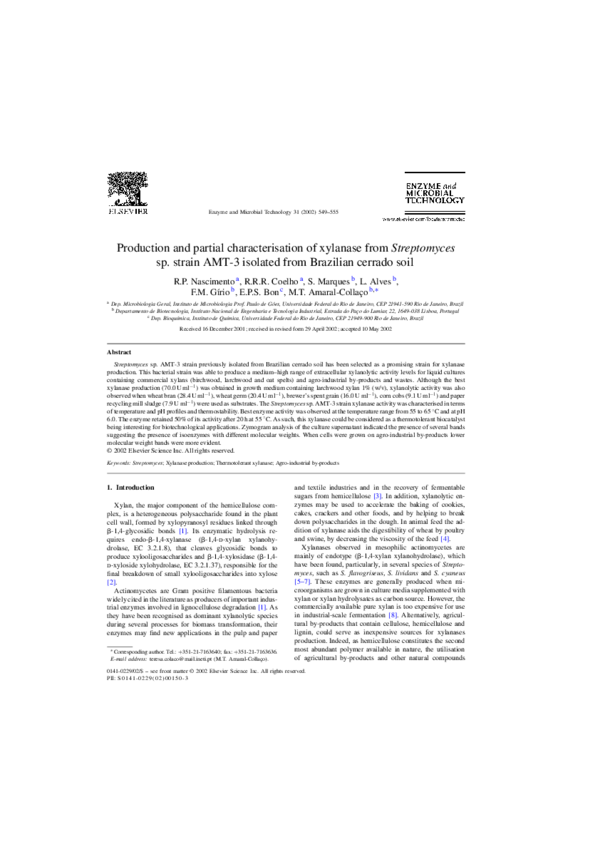 (PDF) Production and partial characterisation of xylanase from Streptomyces sp. strain AMT-3 ...