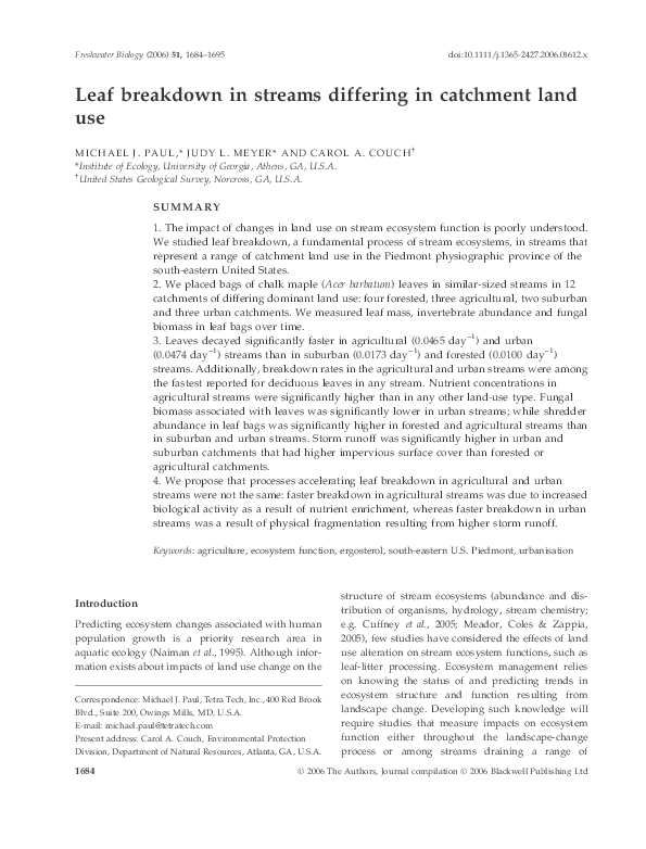(PDF) Leaf breakdown in streams differing in catchment land use