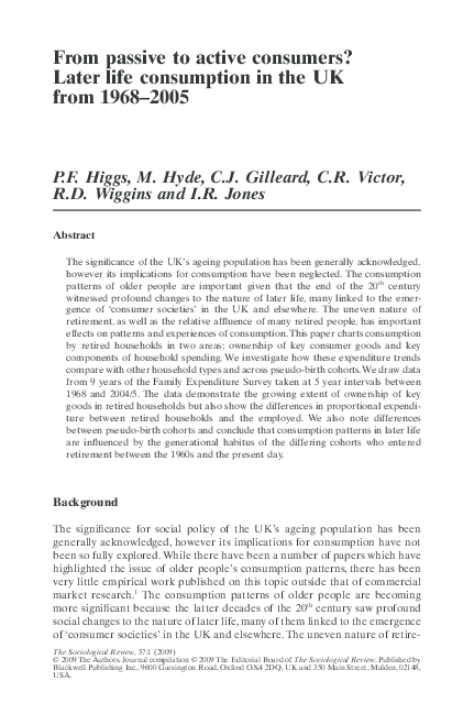 (PDF) From passive to active consumers? Later life consumption in the ...
