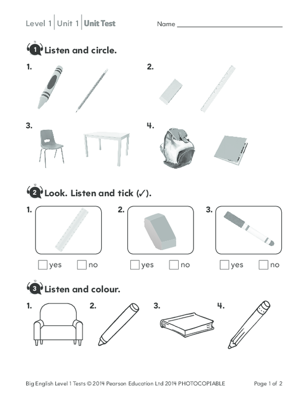 (PDF) Level 1 Unit 1 Unit Test Listen and circle