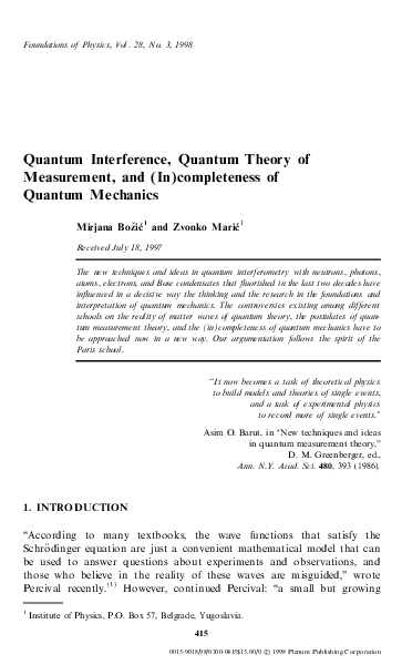 (PDF) Quantum Interference, Quantum Theory of Measurement, and (In) completeness of Quantum ...