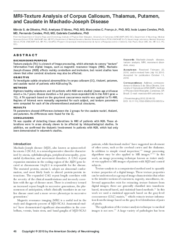 (PDF) MRI-Texture Analysis of Corpus Callosum, Thalamus, Putamen, and ...