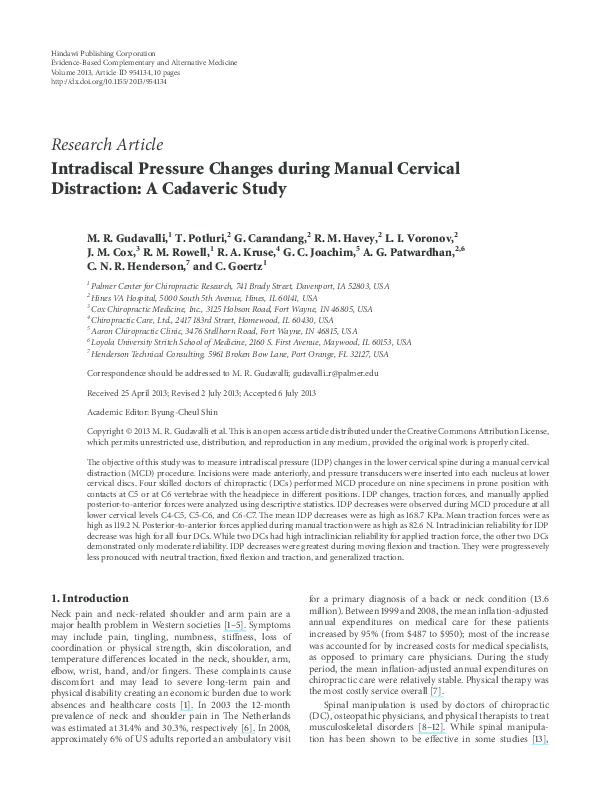 (PDF) Intradiscal Pressure Changes during Manual Cervical Distraction ...
