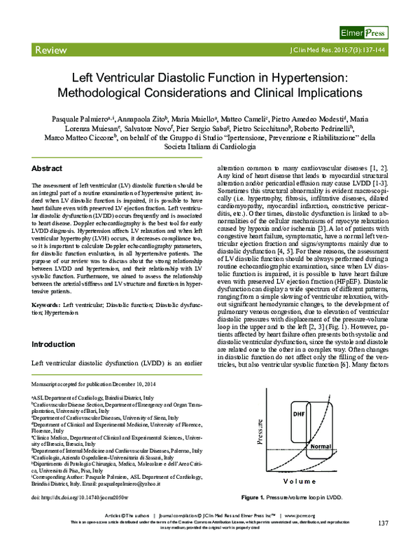(PDF) Left Ventricular Diastolic Function in Hypertension: Methodological Considerations and ...