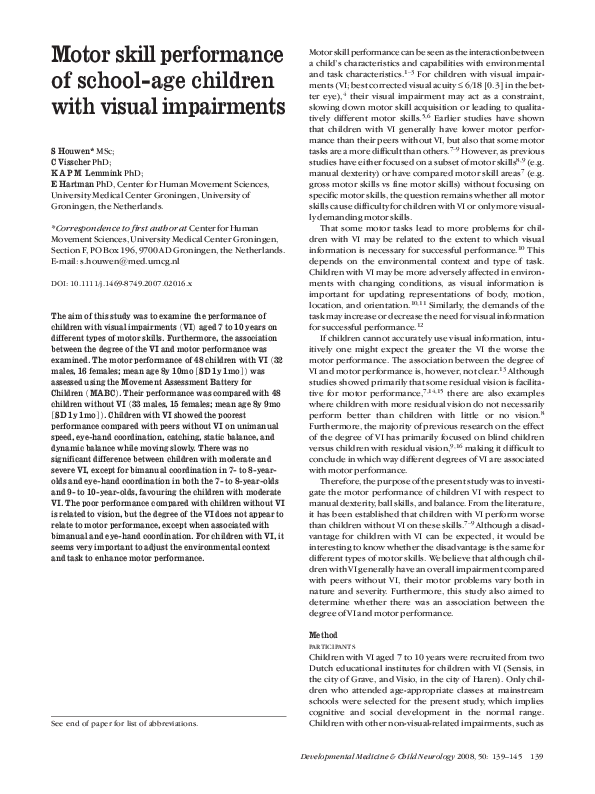 (PDF) Motor skill performance of school-age children with visual ...