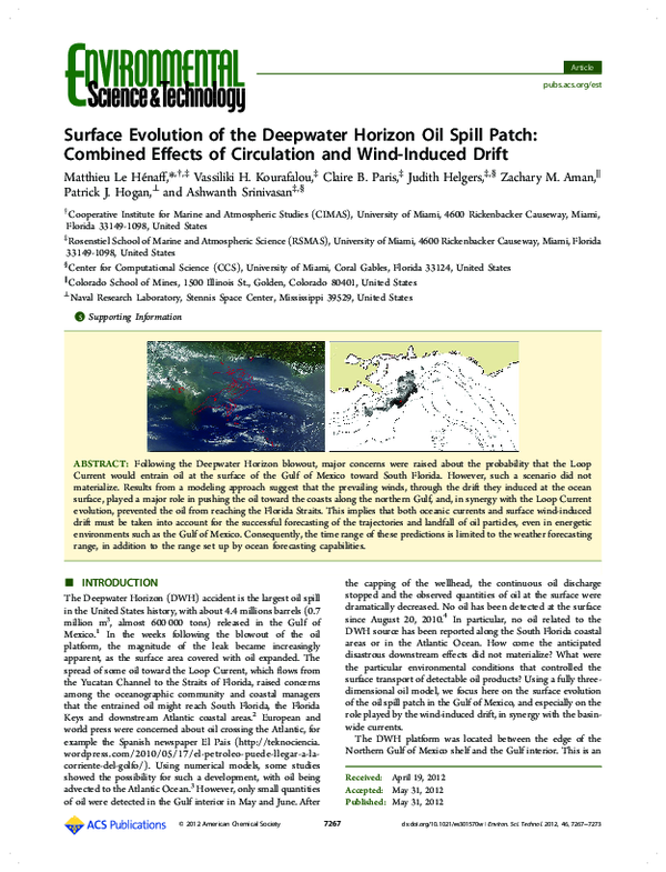(PDF) Surface Evolution of the Deepwater Horizon Oil Spill Patch ...