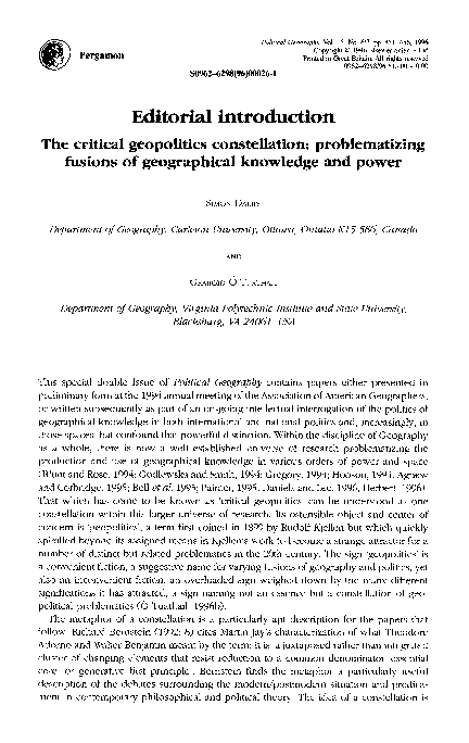 (PDF) The critical geopolitics constellation: problematizing fusions of ...