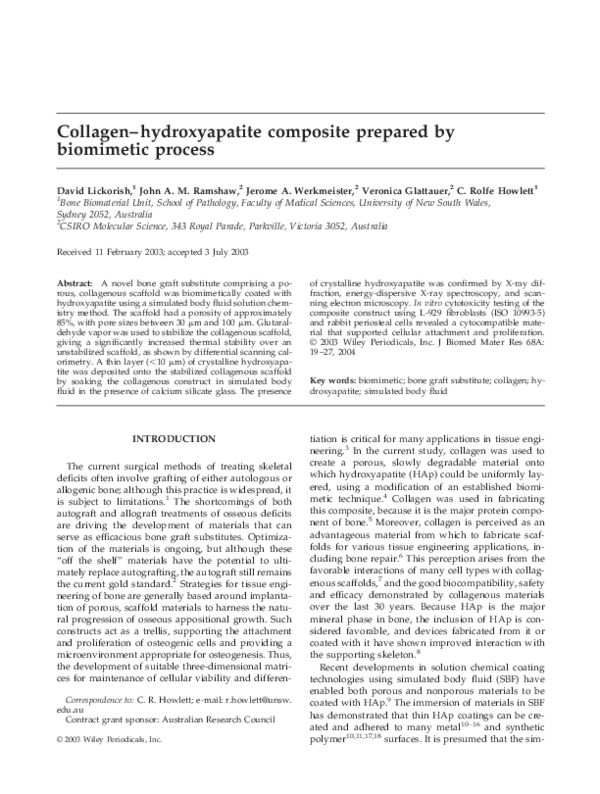 (PDF) Collagen-hydroxyapatite composite prepared by biomimetic process