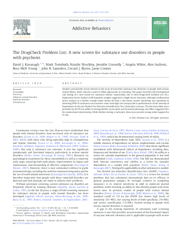 (PDF) The DrugCheck Problem List: A new screen for substance use ...