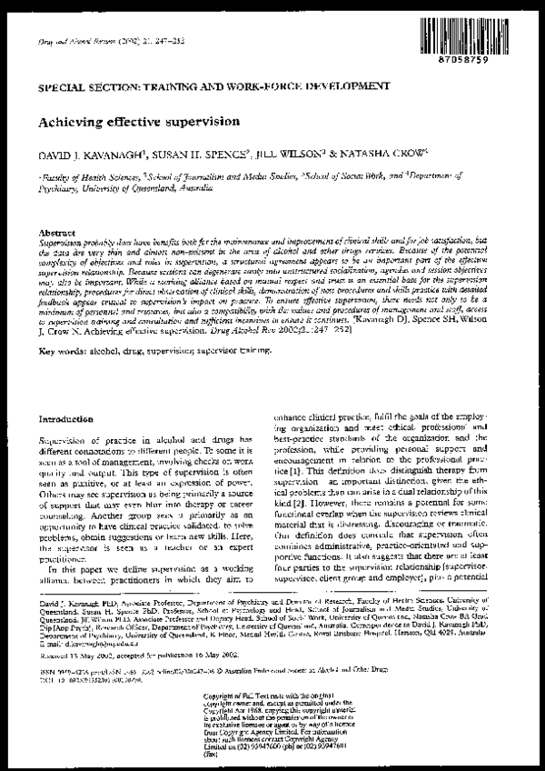 (PDF) Achieving effective supervision