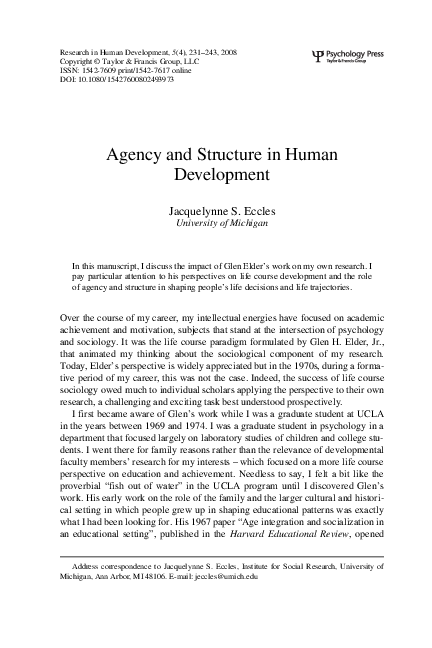 (PDF) Agency and Structure in Human Development