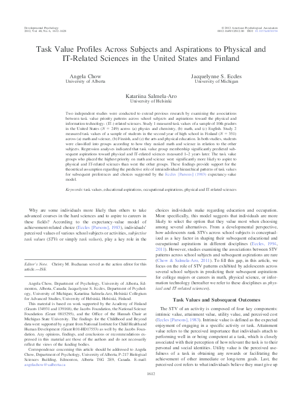(PDF) Task value profiles across subjects and aspirations to physical ...