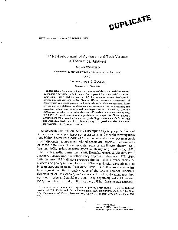 (PDF) The development of achievement task values: A theoretical analysis