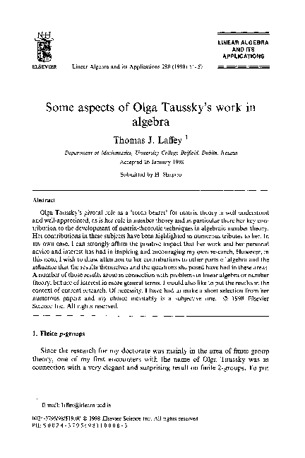 (PDF) Some aspects of Olga Taussky's work in algebra