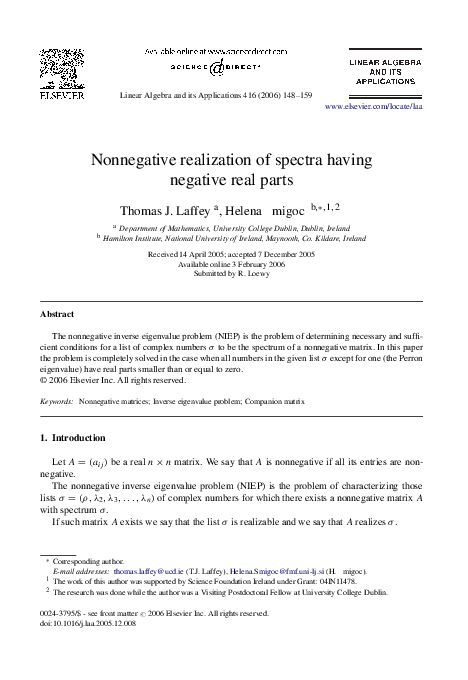 (PDF) Nonnegative realization of spectra having negative real parts