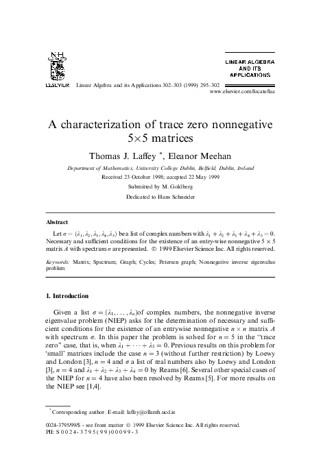 (PDF) A characterization of trace zero nonnegative matrices