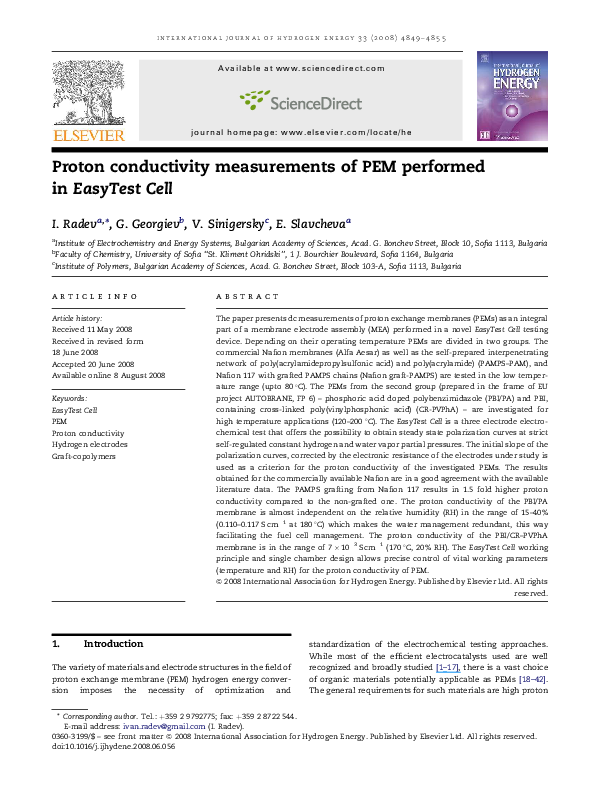 (PDF) Proton conductivity measurements of PEM performed in EasyTest Cell