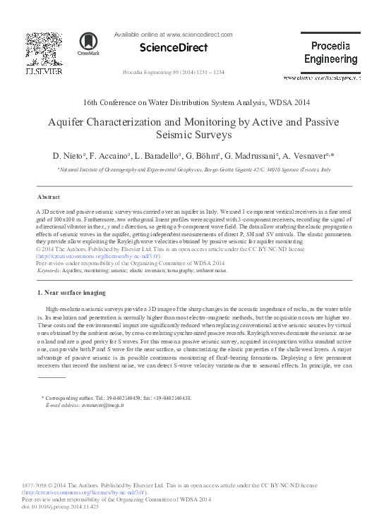 Pdf Aquifer Characterization And Monitoring By Active And Passive Seismic Surveys