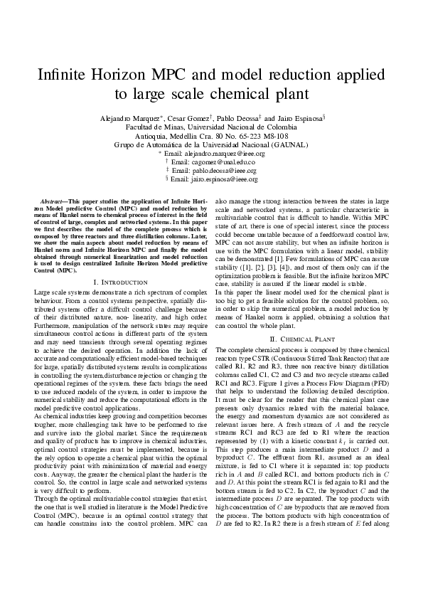 (PDF) Infinite Horizon MPC and model reduction applied to large scale chemical plant