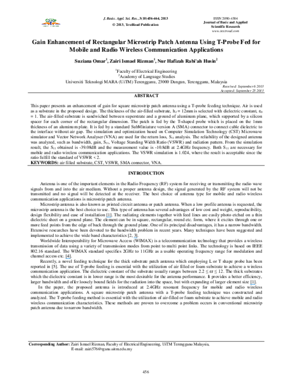 Pdf Probe Feed Microstrip Patch Antenna Computer Aided Design Methodology Rajendra Kanphade