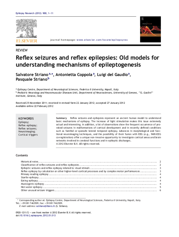 (PDF) Reflex seizures and reflex epilepsies: Old models for ...