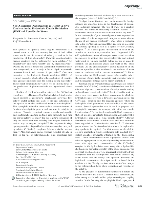 (PDF) Self-Assembled Nanoreactors as Highly Active Catalysts in the ...