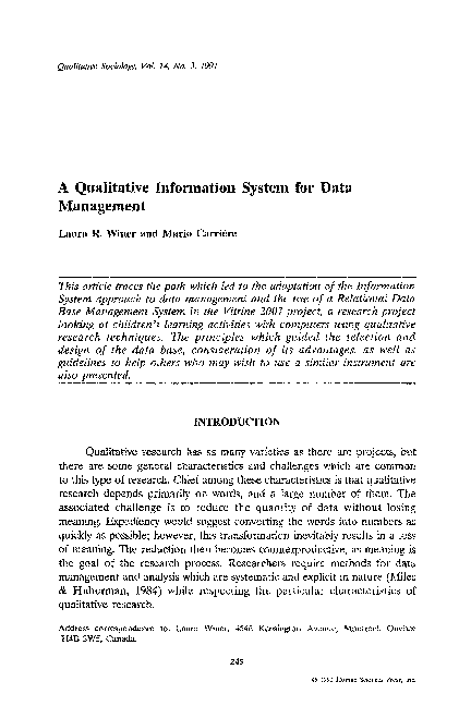 (PDF) A qualitative information system for data management
