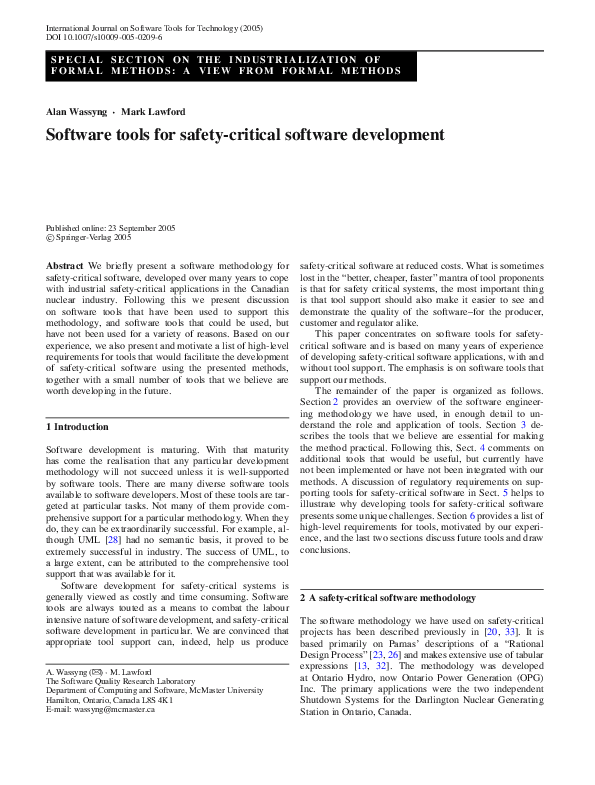 (PDF) Software tools for safety-critical software development
