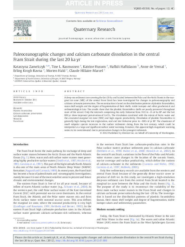 (PDF) Paleoceanographic changes and calcium carbonate dissolution in ...
