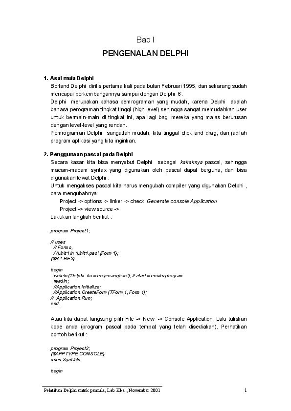 (PDF) Tutorial Pemrograman Delphi utk Pemula | Putrii Ayu - Academia.edu