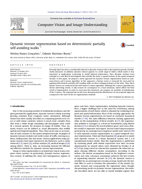 Pdf Dynamic Texture Segmentation Based On Deterministic Partially Self Avoiding Walks Odemir
