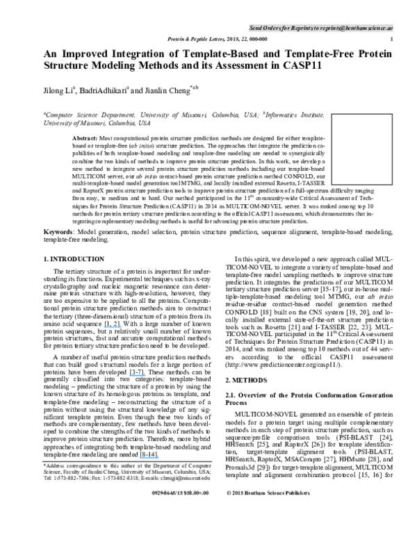 Pdf An Improved Integration Of Template Based And Template Free Protein Structure Modeling