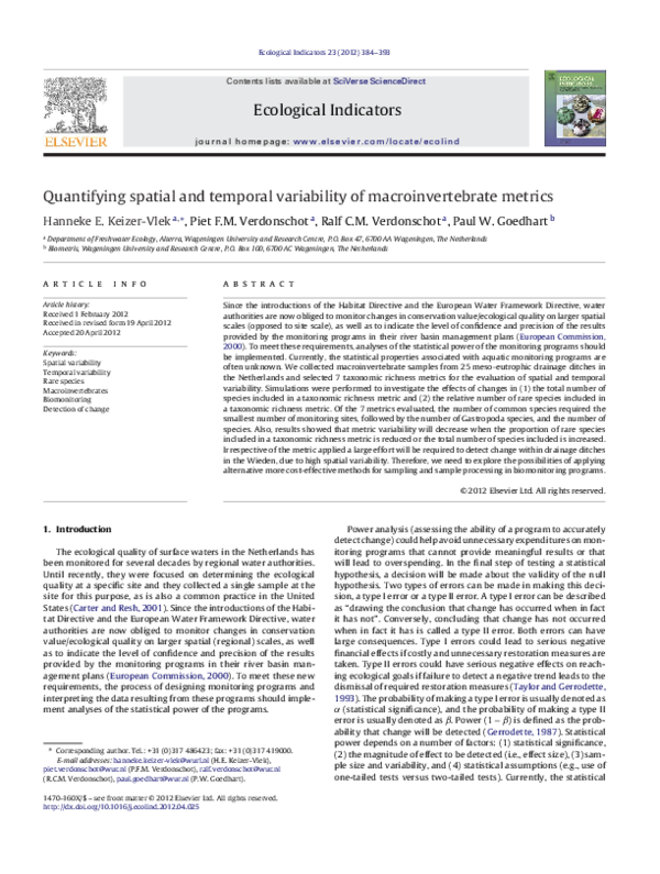(PDF) Quantifying spatial and temporal variability of macroinvertebrate metrics