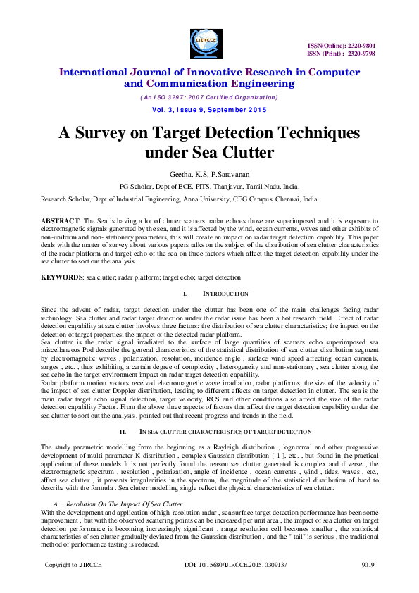 (PDF) A Survey on Target Detection Techniques under Sea Clutter